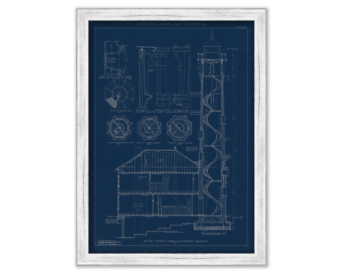 ALCATRAZ ISLAND LIGHTHOUSE California Blueprint Drawing and - Etsy