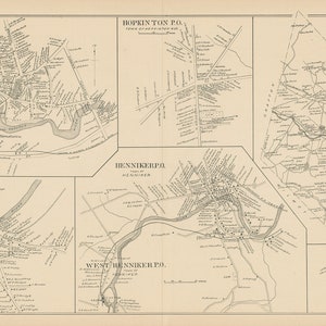 DANBURY, SUNCOOK and HENNIKER, New Hampshire 1892 Map, Replica or ...