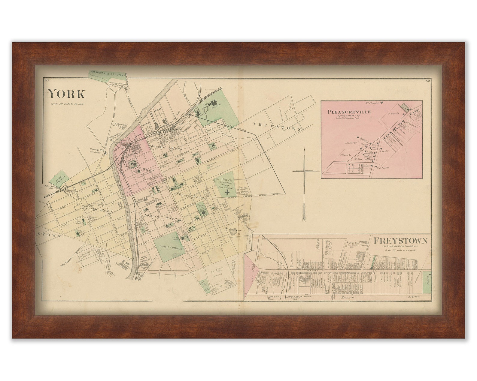 Village of YORK Pennsylvania 1876 Map Replica or Genuine | Etsy