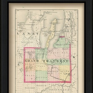 GRAND TRAVERSE COUNTY, Michigan 1873 Map - Replica or Genuine Original ...