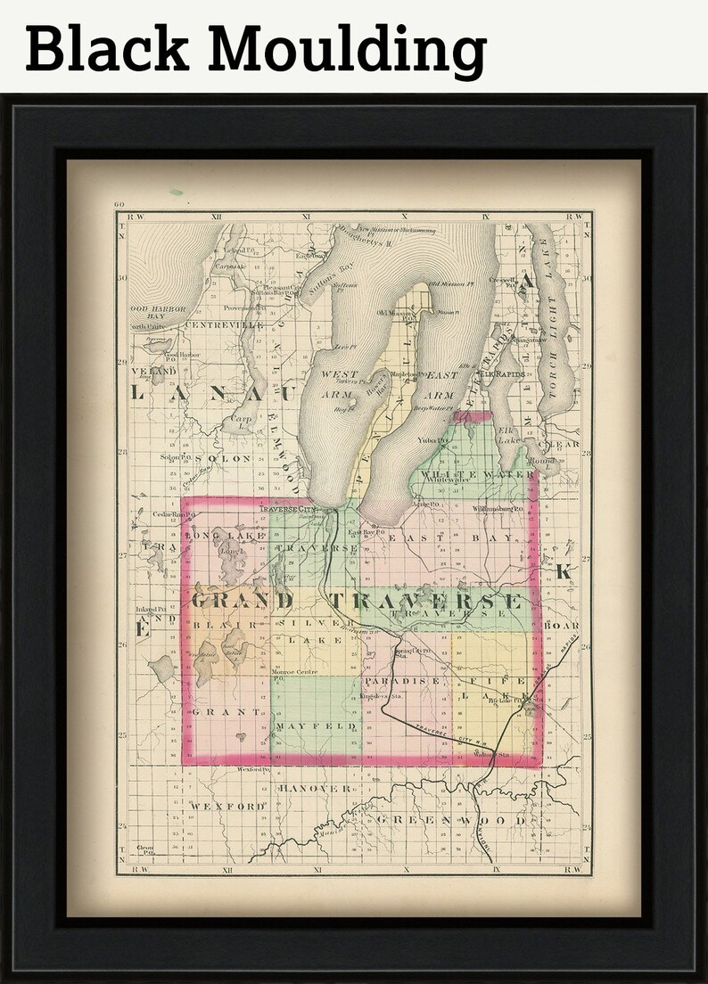 GRAND TRAVERSE COUNTY, Michigan 1873 Map - Replica or Genuine Original ...