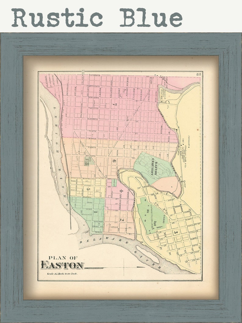 EASTON, Pennsylvania 1872 Map - Replica or Genuine Original - Etsy