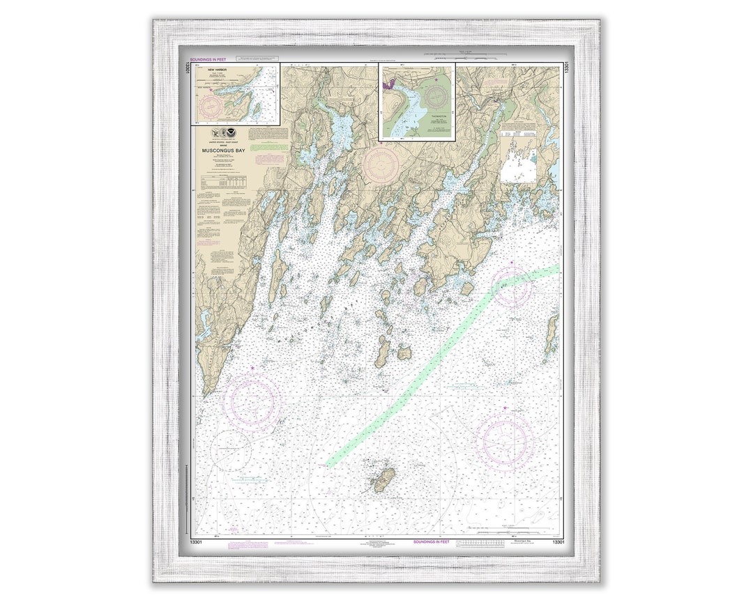 MUSCONGUS BAY and MONHEGAN Island, Maine 2019 Nautical Chart - Etsy