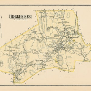 HOLLISTON, Massachusetts 1875 Map - Replica or Genuine ORIGINAL - Etsy