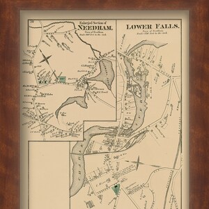 Village of Needham Lower Falls, Massachusetts 1876 Map - Replica or ...