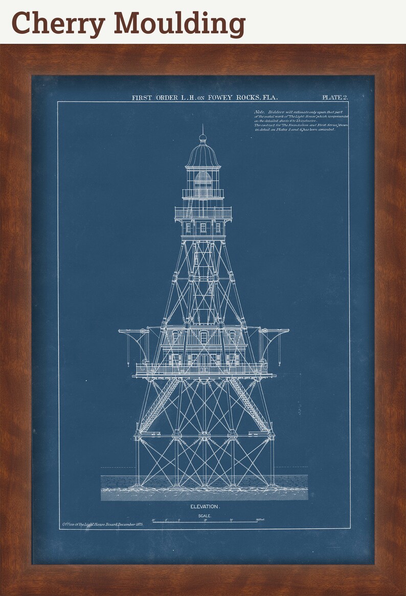 FOWEY ROCK LIGHTHOUSE, Miami, Florida - Blueprint Drawing and Plan of ...