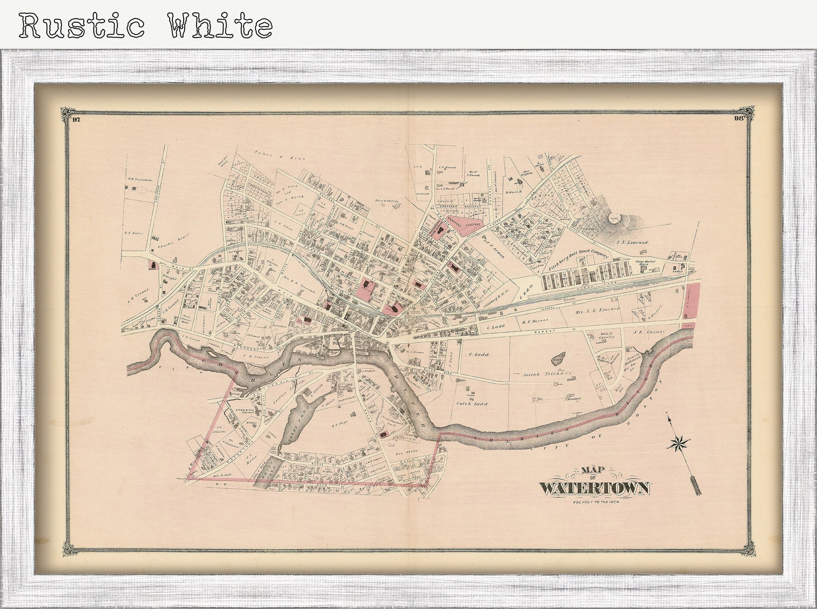 Village of WATERTOWN Massachusetts 1875 Map Replica or - Etsy
