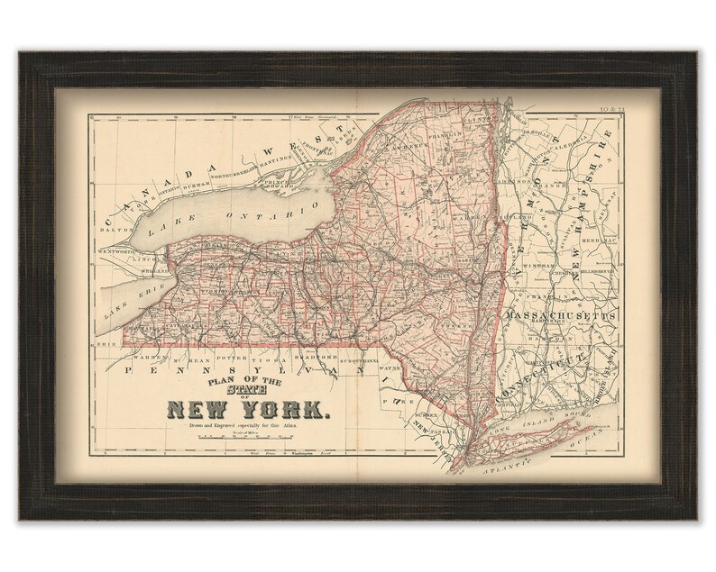 New York State Map 1874 Map - Etsy