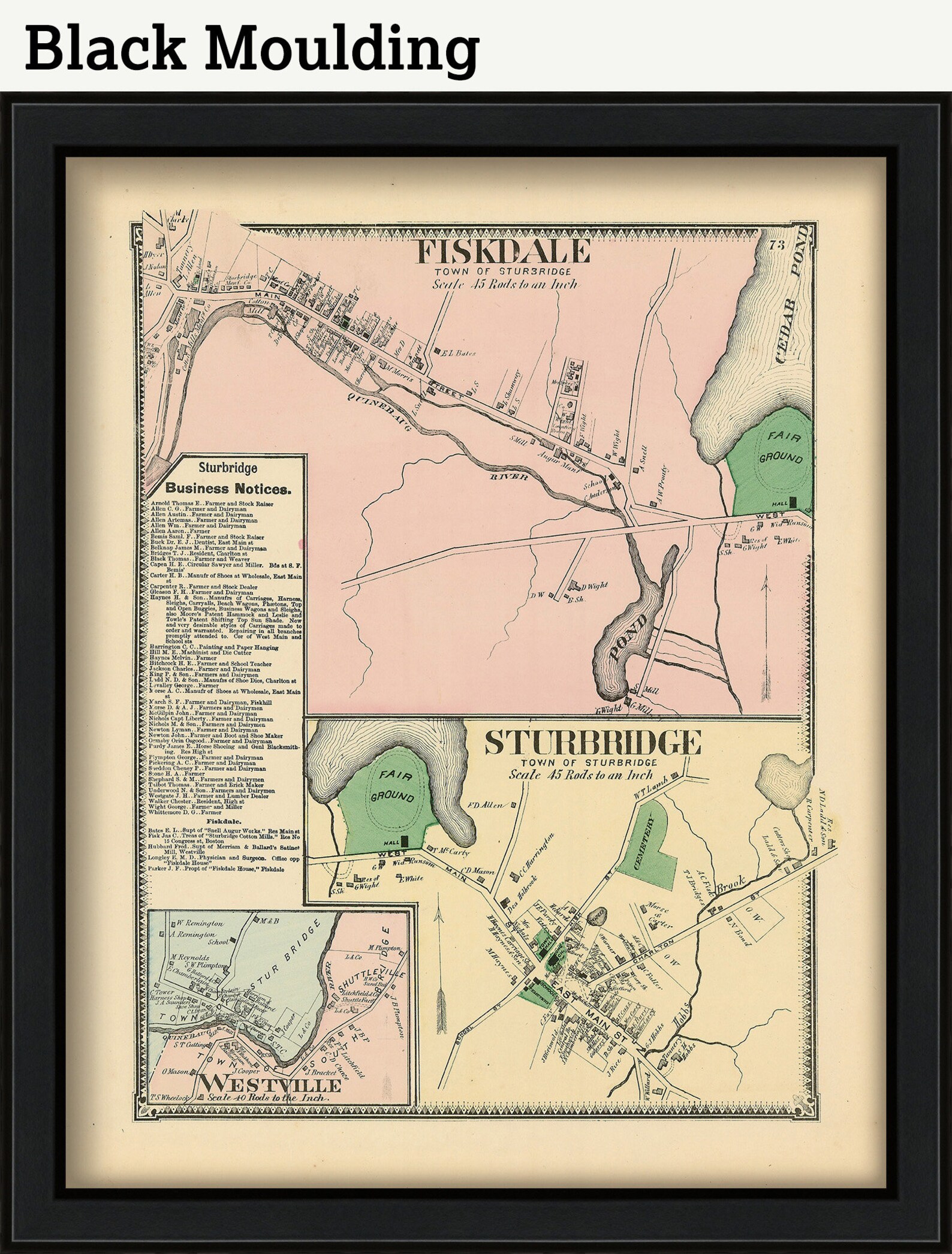 Village of STURBRIDGE Massachusetts 1870 Map - Etsy