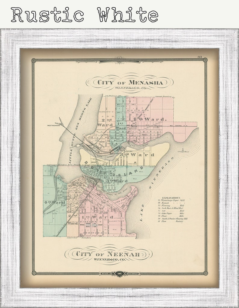 MENASHA and NEENAH Wisconsin 1878 Map Replica or Genuine | Etsy