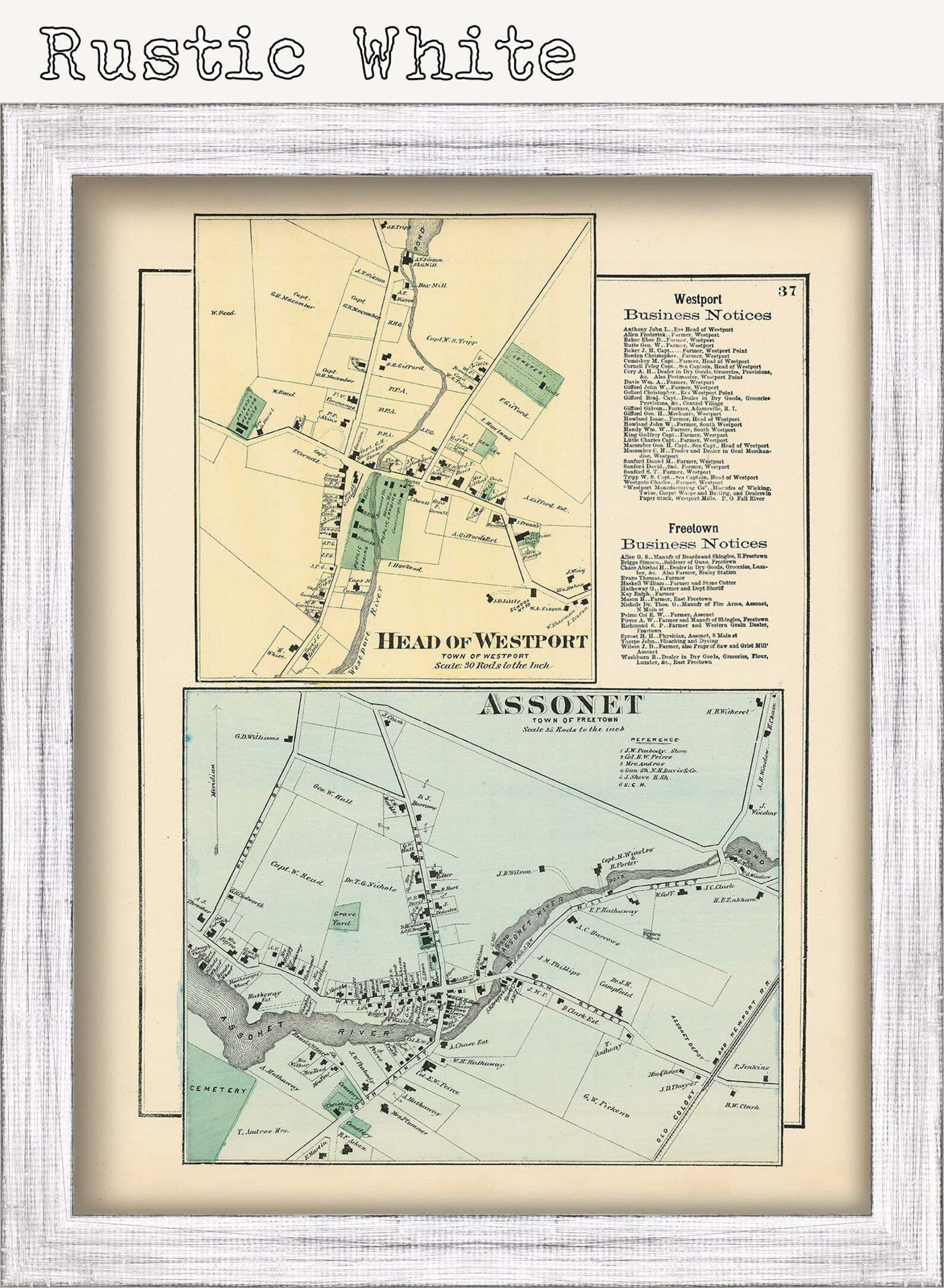 ASSONET, Massachusetts 1871 Map - Replica or GENUINE ORIGINAL - Etsy