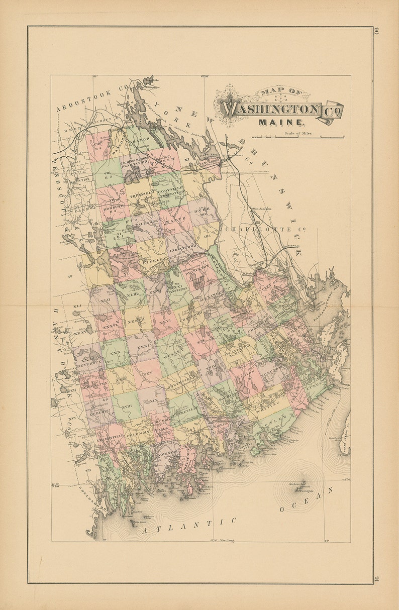 WASHINGTON County Maine 1890 Map Replica or GENUINE ORIGINAL | Etsy