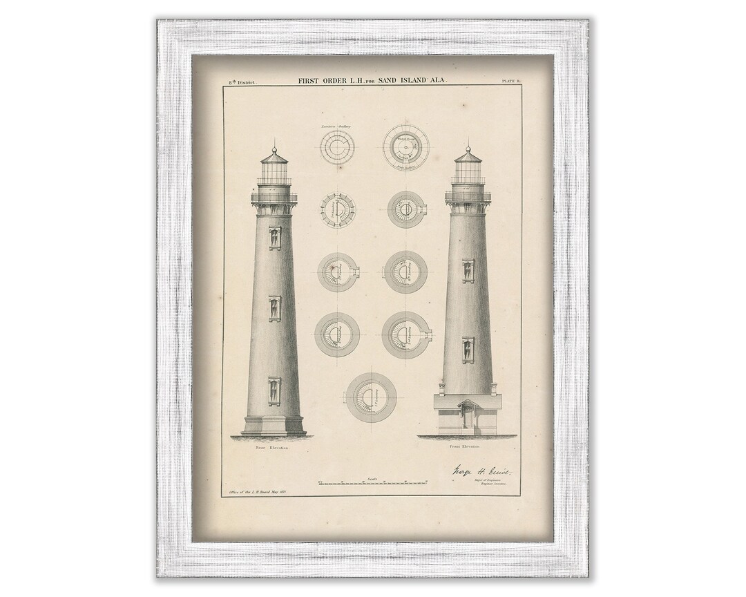 SAND ISLAND LIGHTHOUSE, Alabama - Drawing and Plan of the Lighthouse as ...