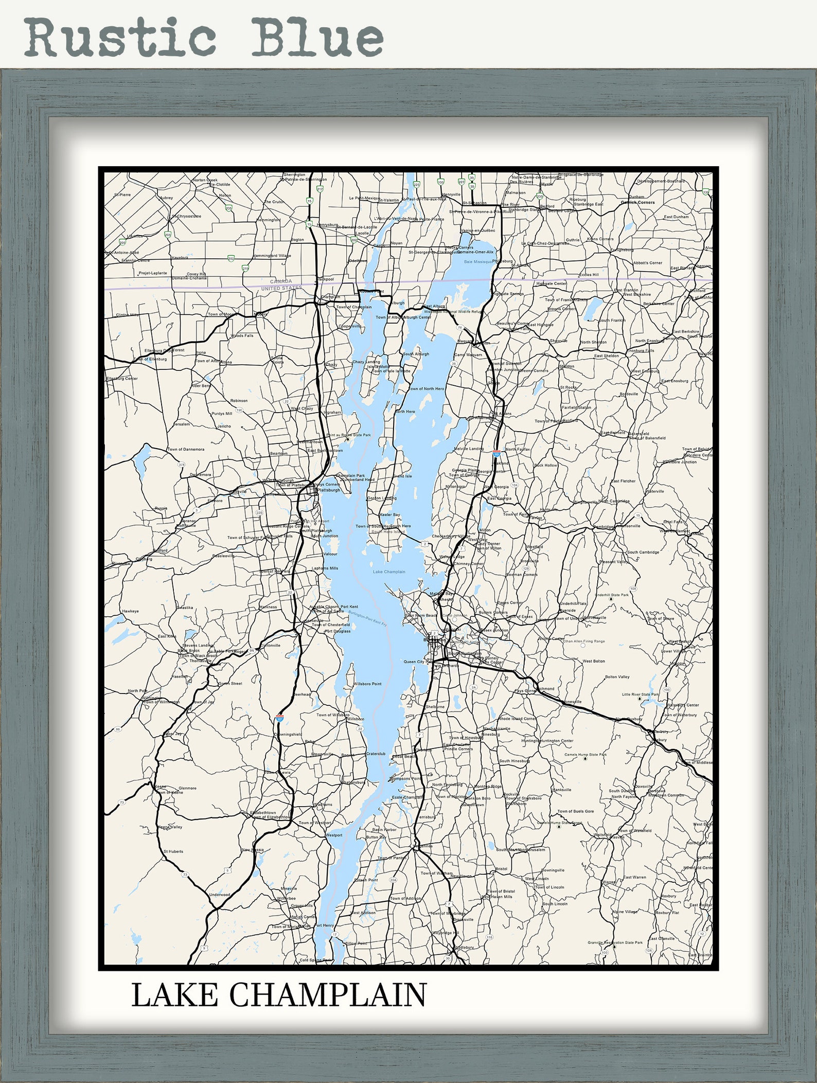 LAKE CHAMPLAIN Vermont/new York Map Poster | Etsy