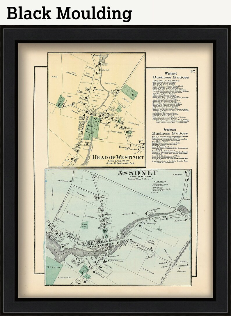 ASSONET, Massachusetts 1871 Map - Replica or GENUINE ORIGINAL - Etsy