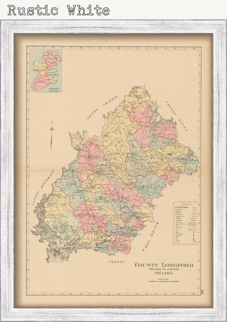 COUNTY LONGFORD Ireland 1901 Map Replica or GENUINE | Etsy