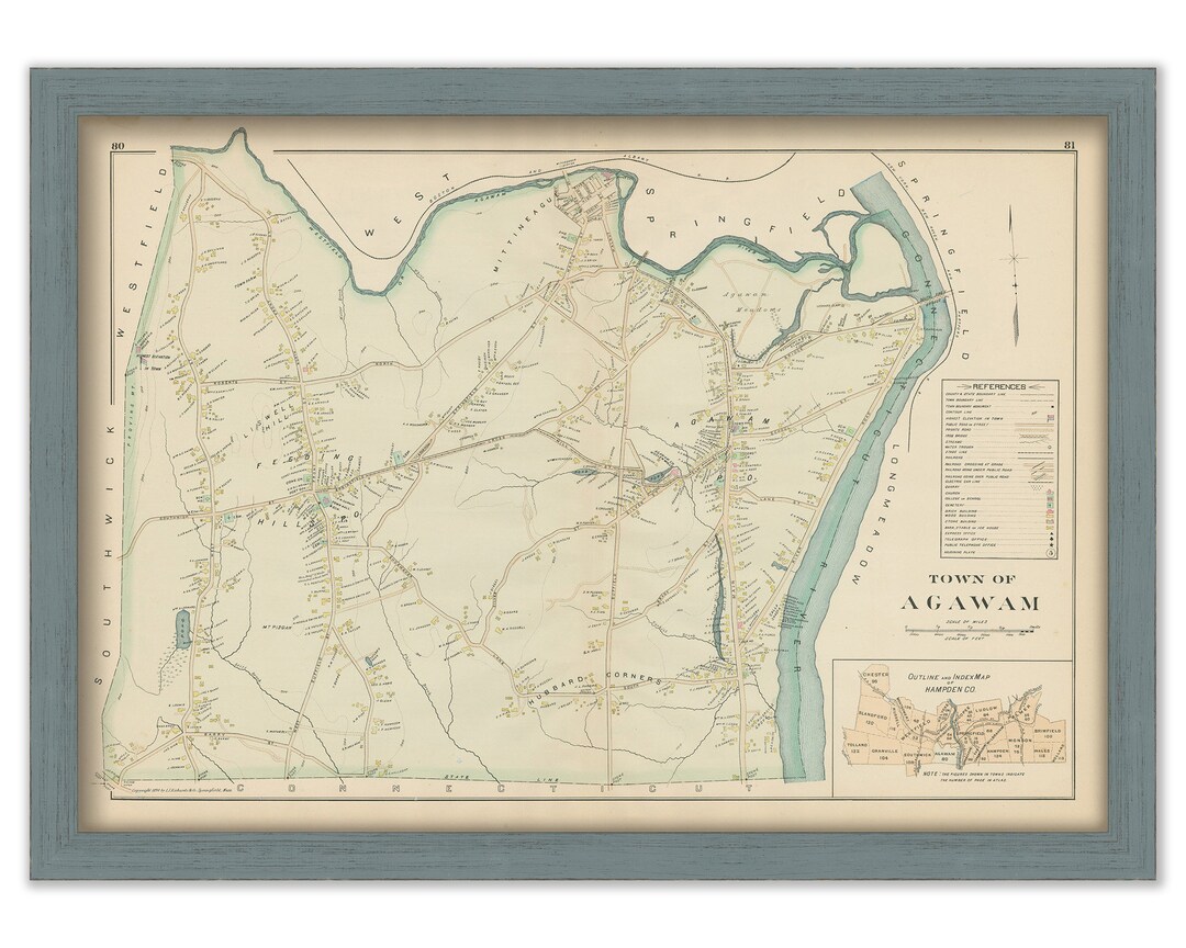 AGAWAM, Massachusetts 1894 Map - Replica or Genuine ORIGINAL - Etsy