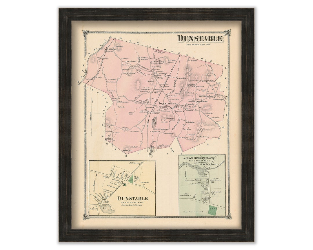 DUNSTABLE, Massachusetts 1875 Map - Replica or Genuine ORIGINAL - Etsy