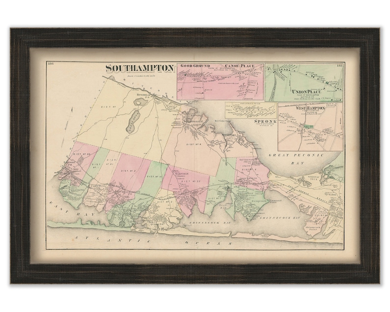 Southampton New York 1873 Map Replica and GENUINE ORIGINAL - Etsy