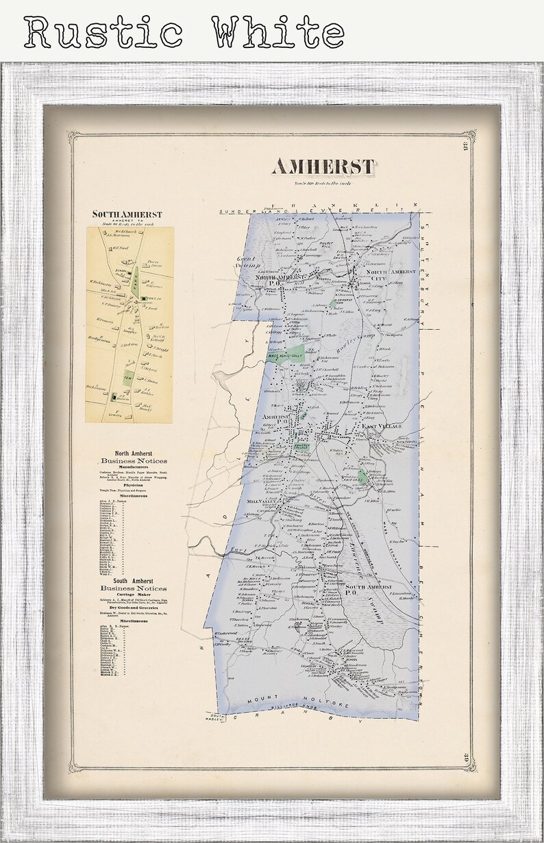 AMHERST Massachusetts 1873 Map | Etsy