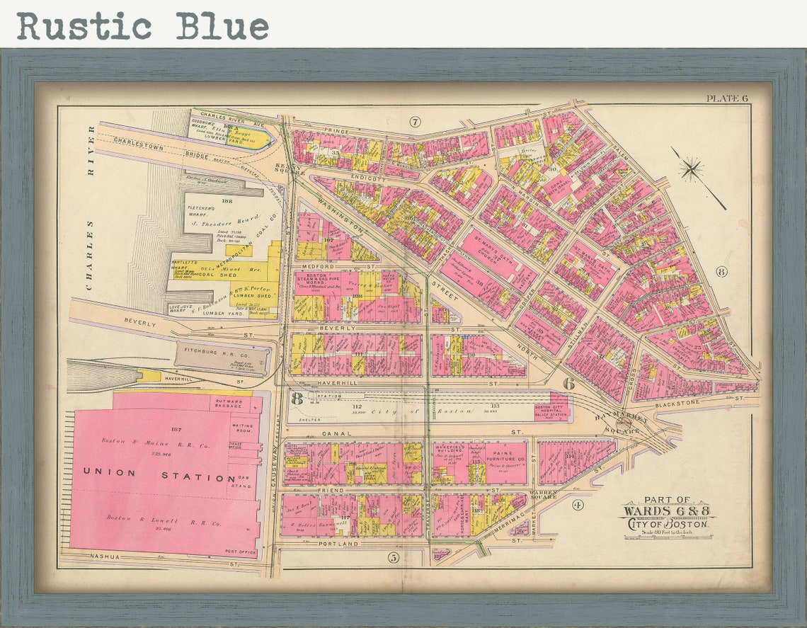 BOSTON 1902 Map Plate 6 North Station Bullfinch Triangle | Etsy
