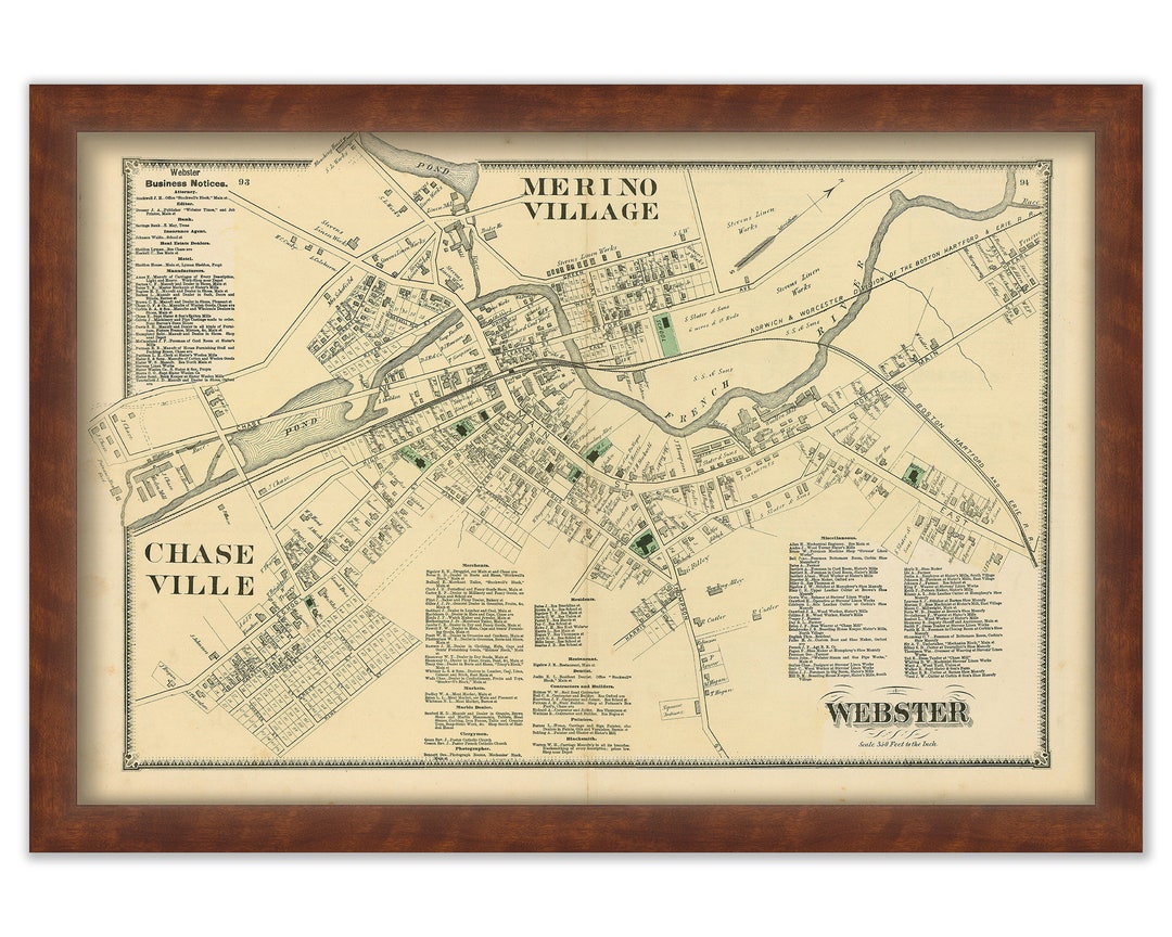 Village of WEBSTER, Massachusetts 1870 Map - Etsy