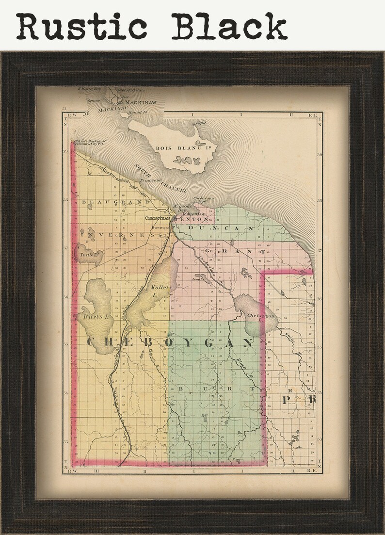 CHEBOYGAN COUNTY Michigan 1873 Map Replica or Genuine - Etsy