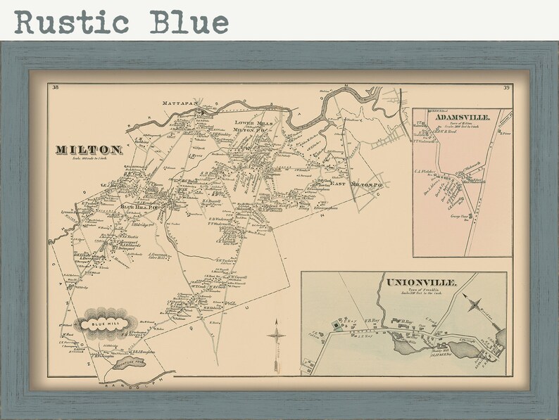 MILTON, Massachusetts 1876 Map - Replica or GENUINE ORIGINAL - Etsy
