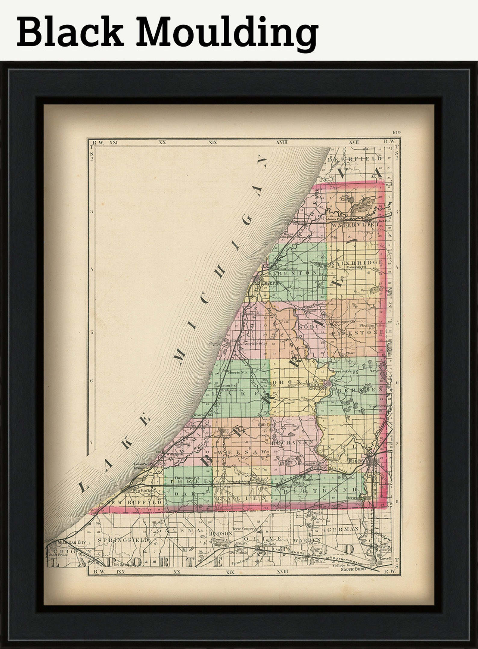 BERRIEN COUNTY Michigan 1873 Map Replica or Genuine - Etsy