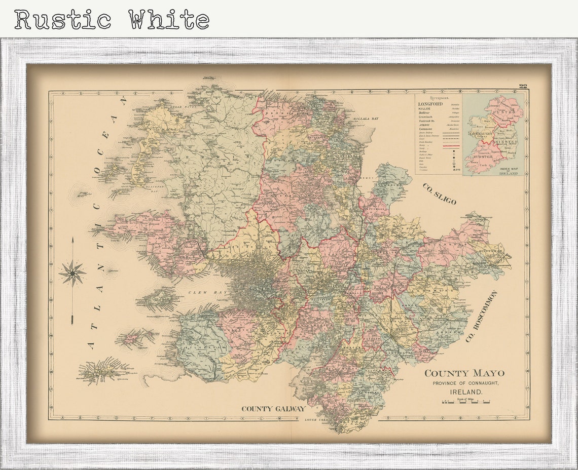 COUNTY MAYO Ireland 1901 Map Replica or GENUINE Original | Etsy