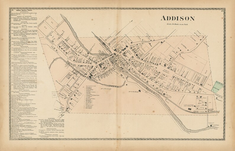 Village of ADDISON New York 1873 Map Replica or Genuine | Etsy