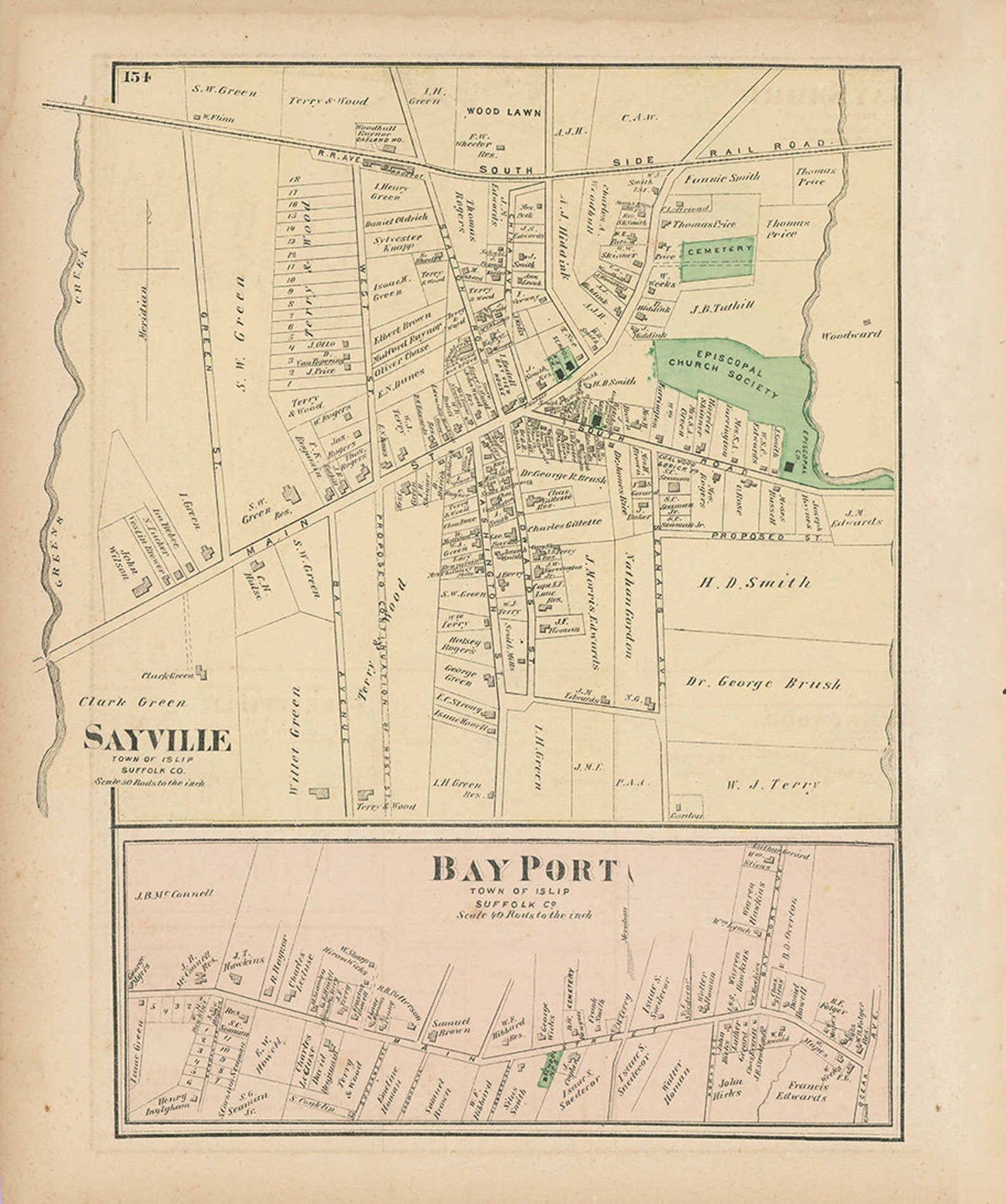 Sayville and Bay Point Villages Islip New York 1873 Map - Etsy
