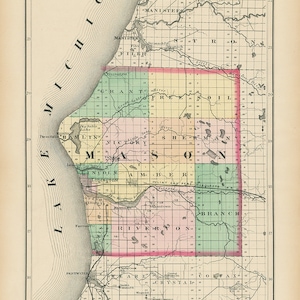 MASON COUNTY, Michigan 1873 Map - Replica or Genuine Original - Etsy