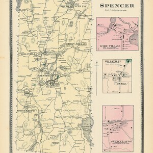 Town of SPENCER, Massachusetts 1870 Map - Etsy