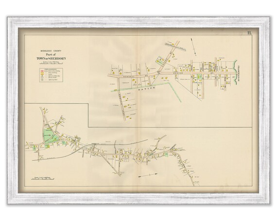 SHERBORN VILLAGE Massachusetts 1908 Map Replica or GENUINE | Etsy