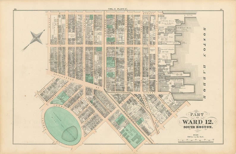 Map of Part of South Boston - 1874 Ward 12 Plate C - 0084 - Etsy