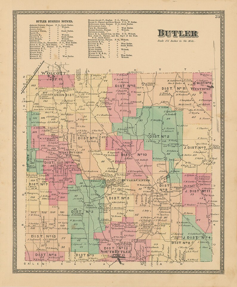 Town of BUTLER New York 1874 Map Replica and GENUINE | Etsy