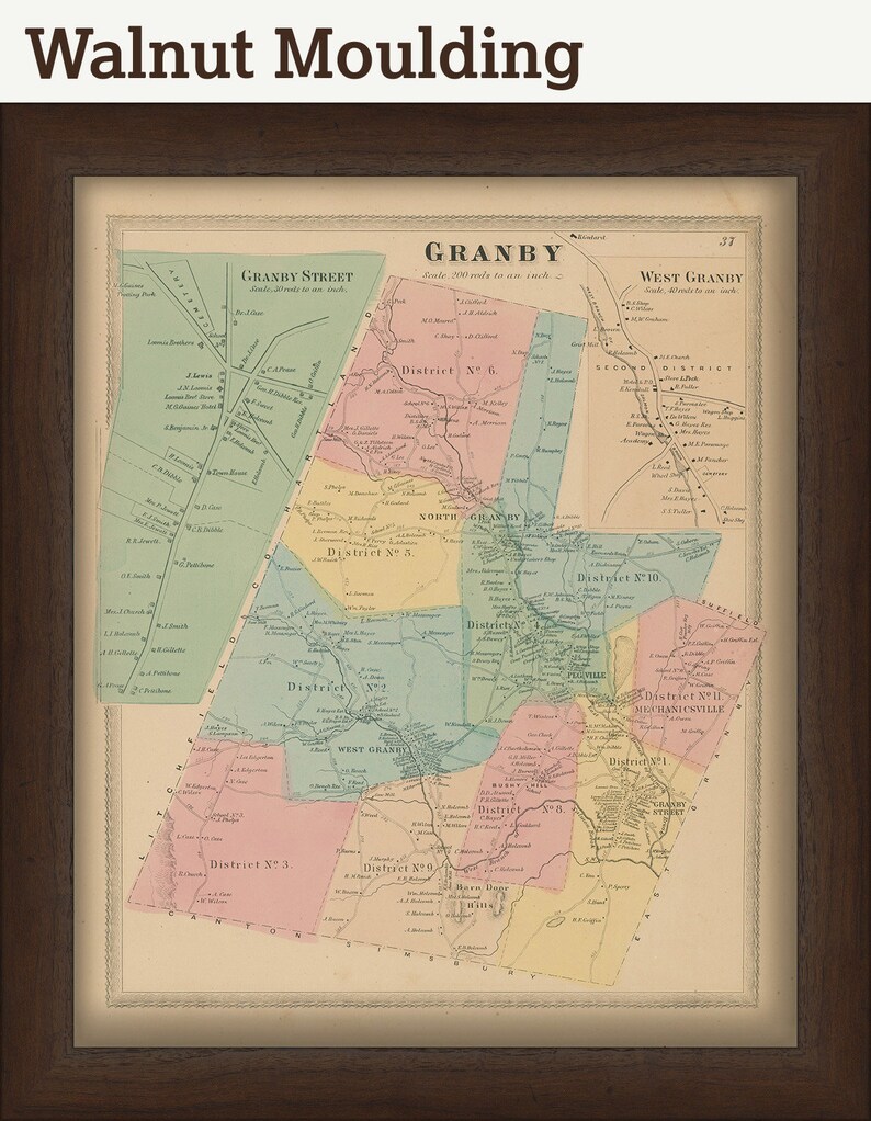 GRANBY, Connecticut, 1869 Map, Replica or GENUINE ORIGINAL - Etsy