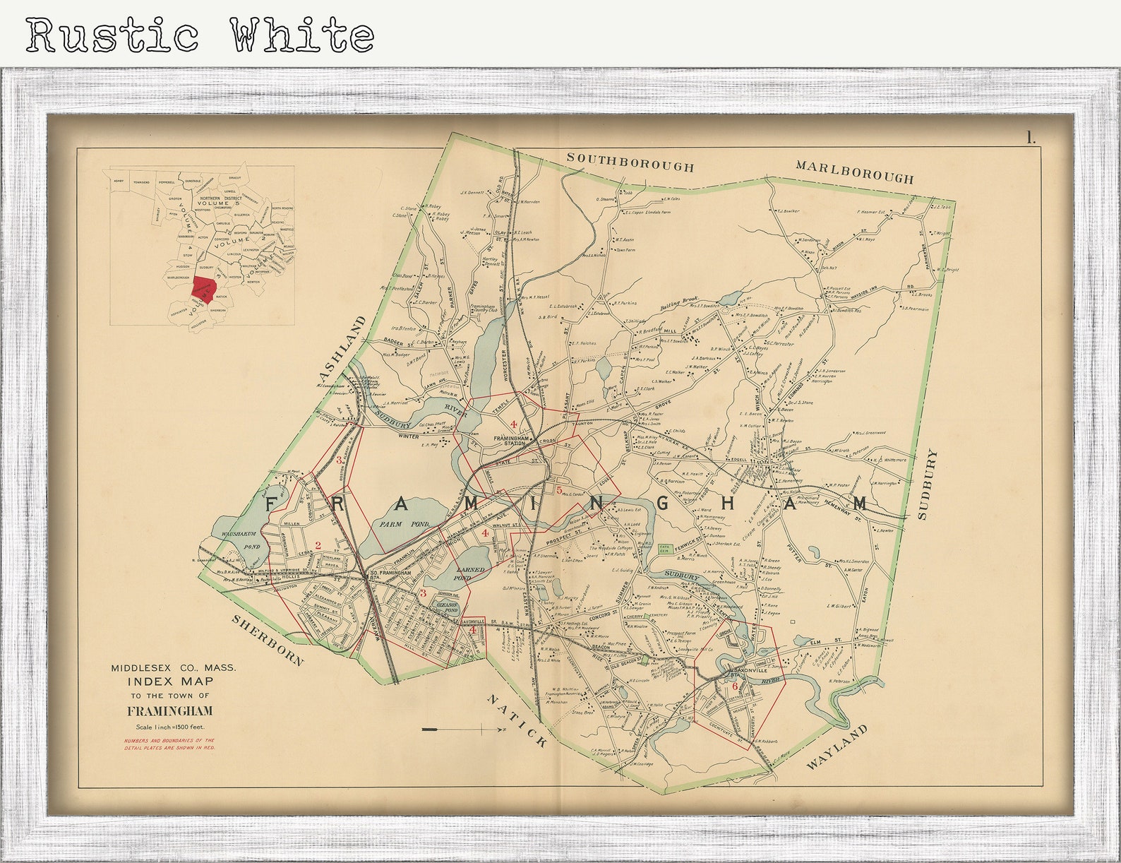 FRAMINGHAM Massachusetts 1908 Map Replica or GENUINE - Etsy