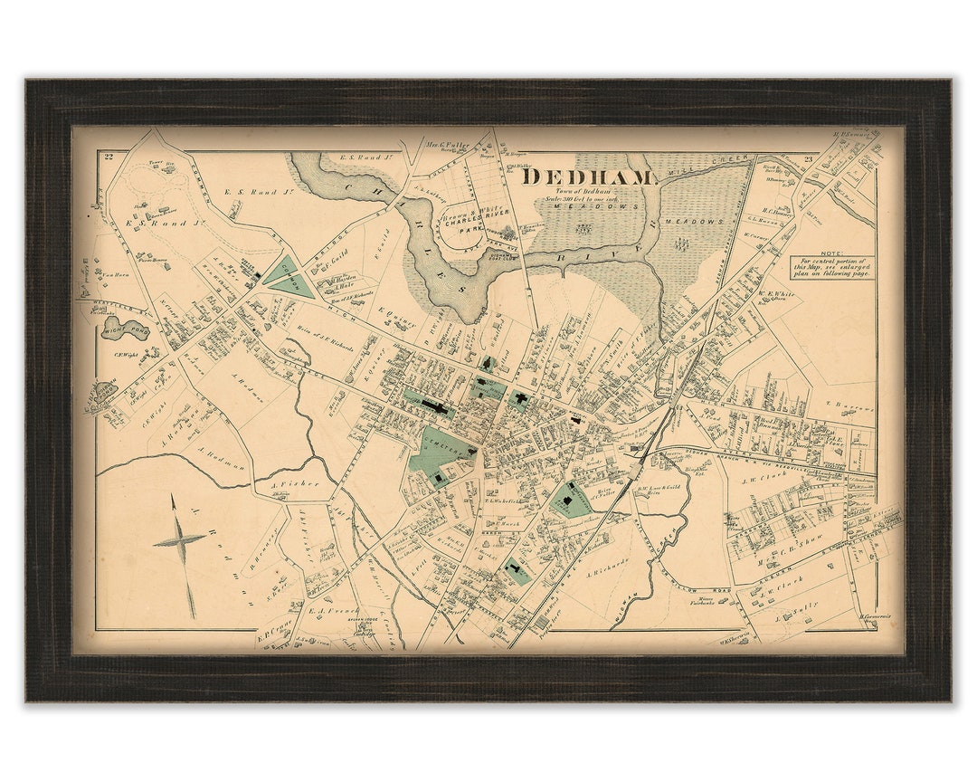 DEDHAM, Massachusetts 1876 Map - Replica or GENUINE ORIGINAL - Etsy
