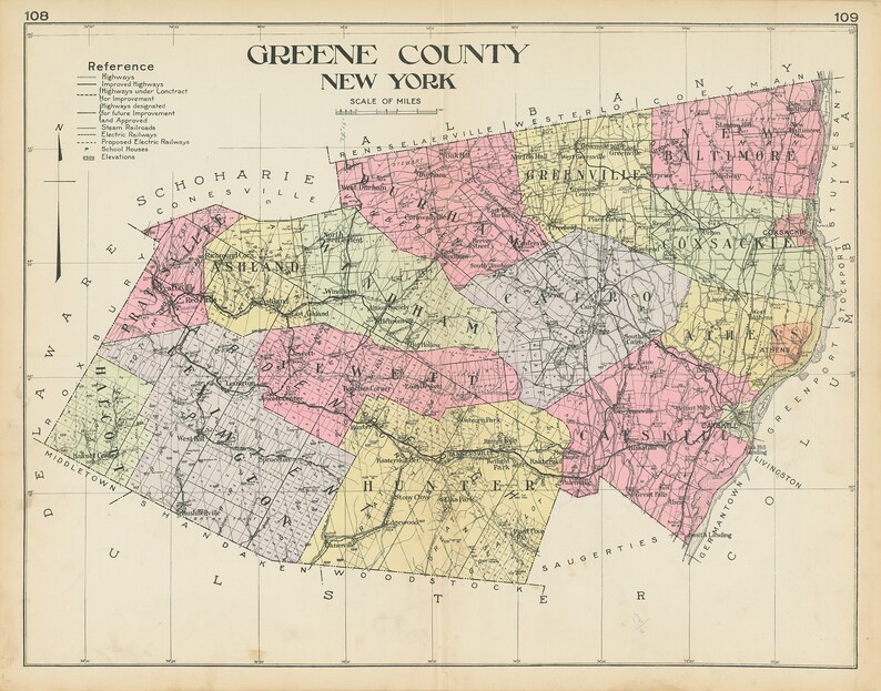 GREEN County, New York 1912 Map, Replica or GENUINE ORIGINAL - Etsy