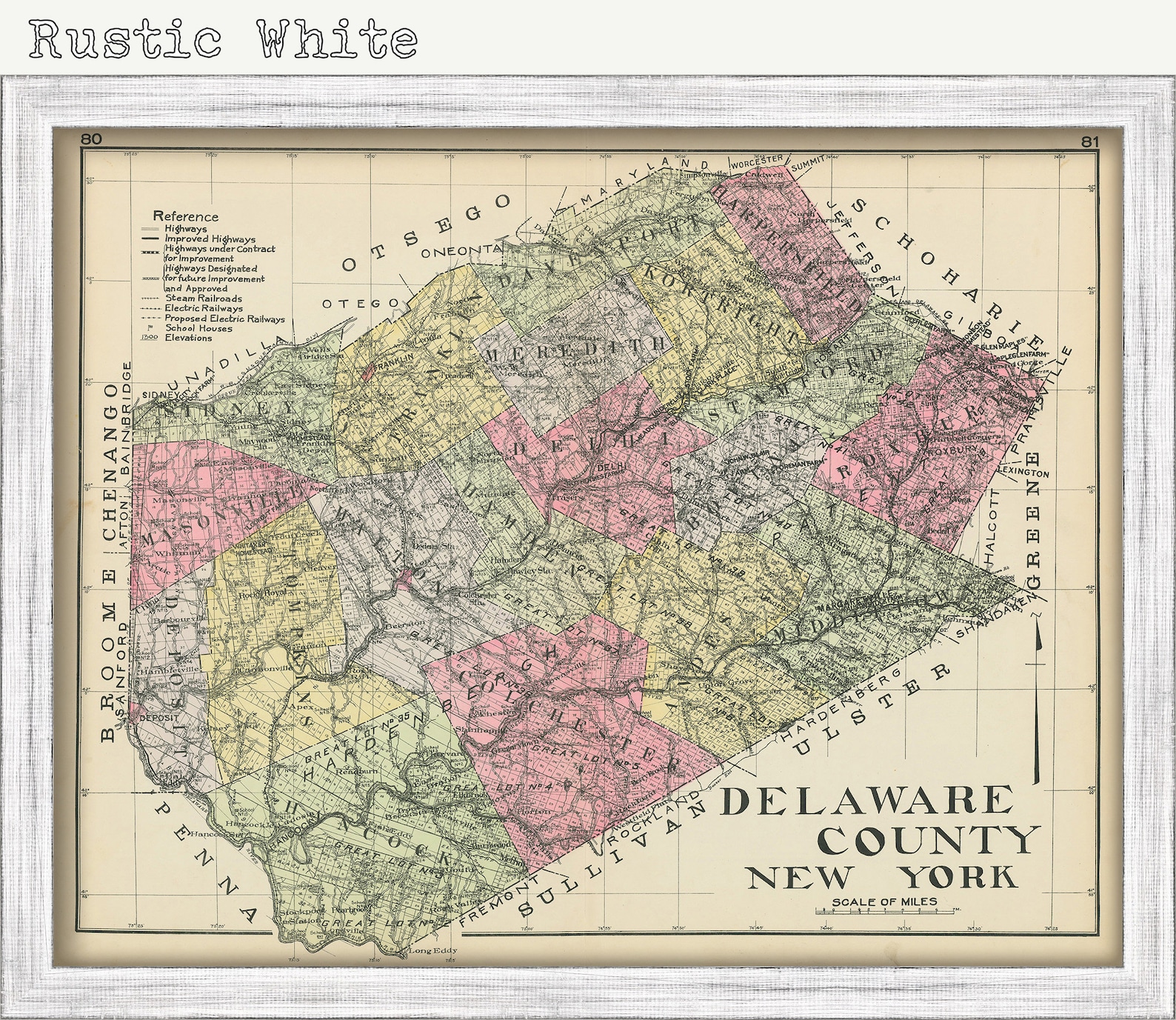 DELAWARE County New York 1912 Map Replica or GENUINE | Etsy