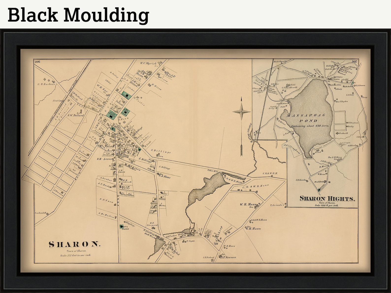 Village of SHARON Massachusetts 1876 Map Replica or GENUINE | Etsy