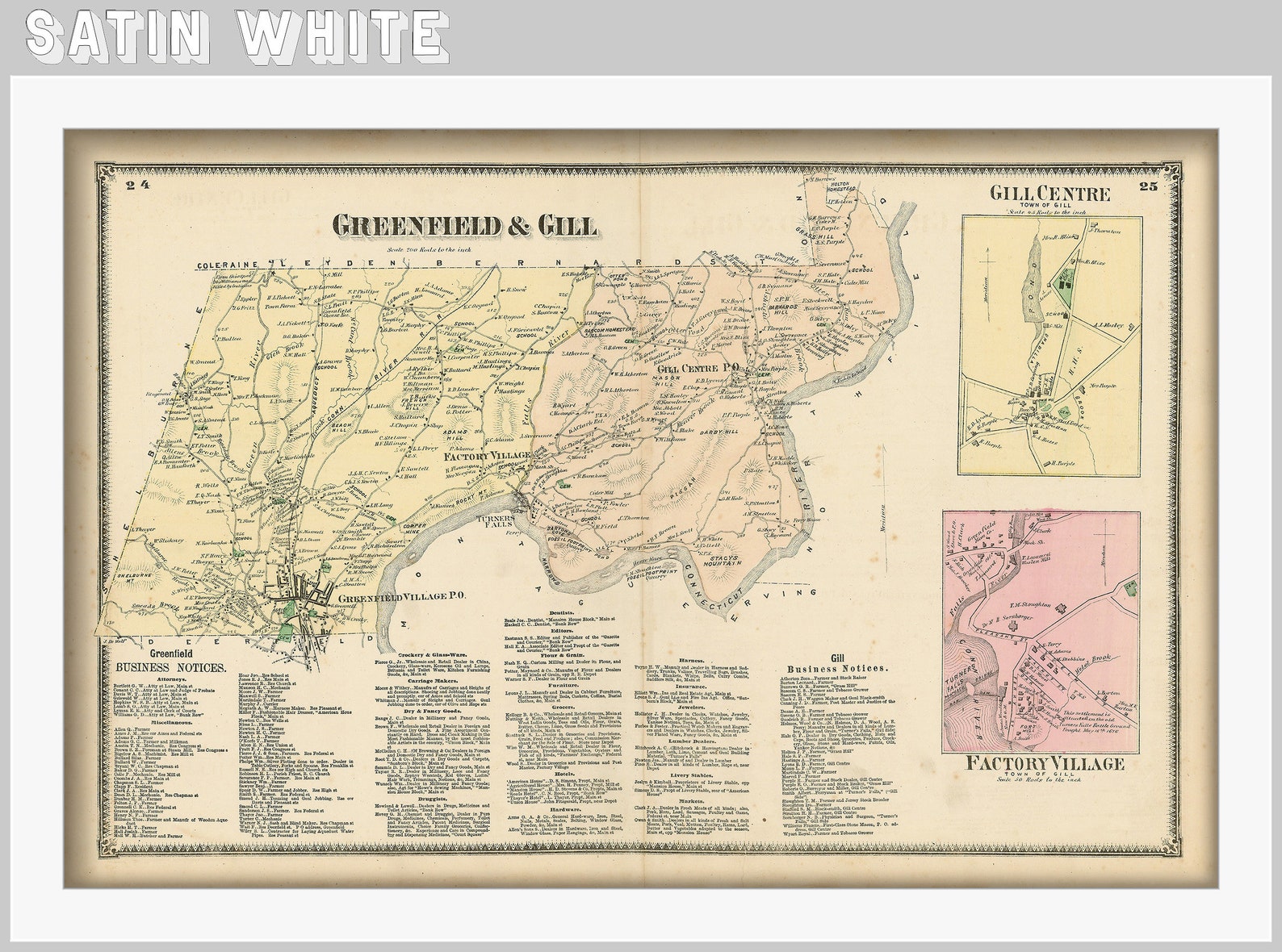 Towns of GREENFIELD and GILL, Massachusetts 1871 Map - Etsy