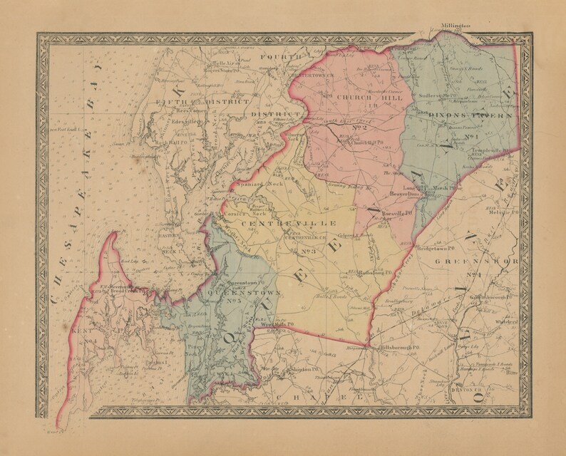 QUEEN ANNE COUNTY, Maryland 1866 Map, Replica or Genuine Original - Etsy
