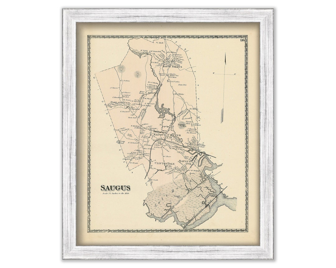 SAUGUS, Massachusetts 1872 Map - Replica or Genuine Original - Etsy