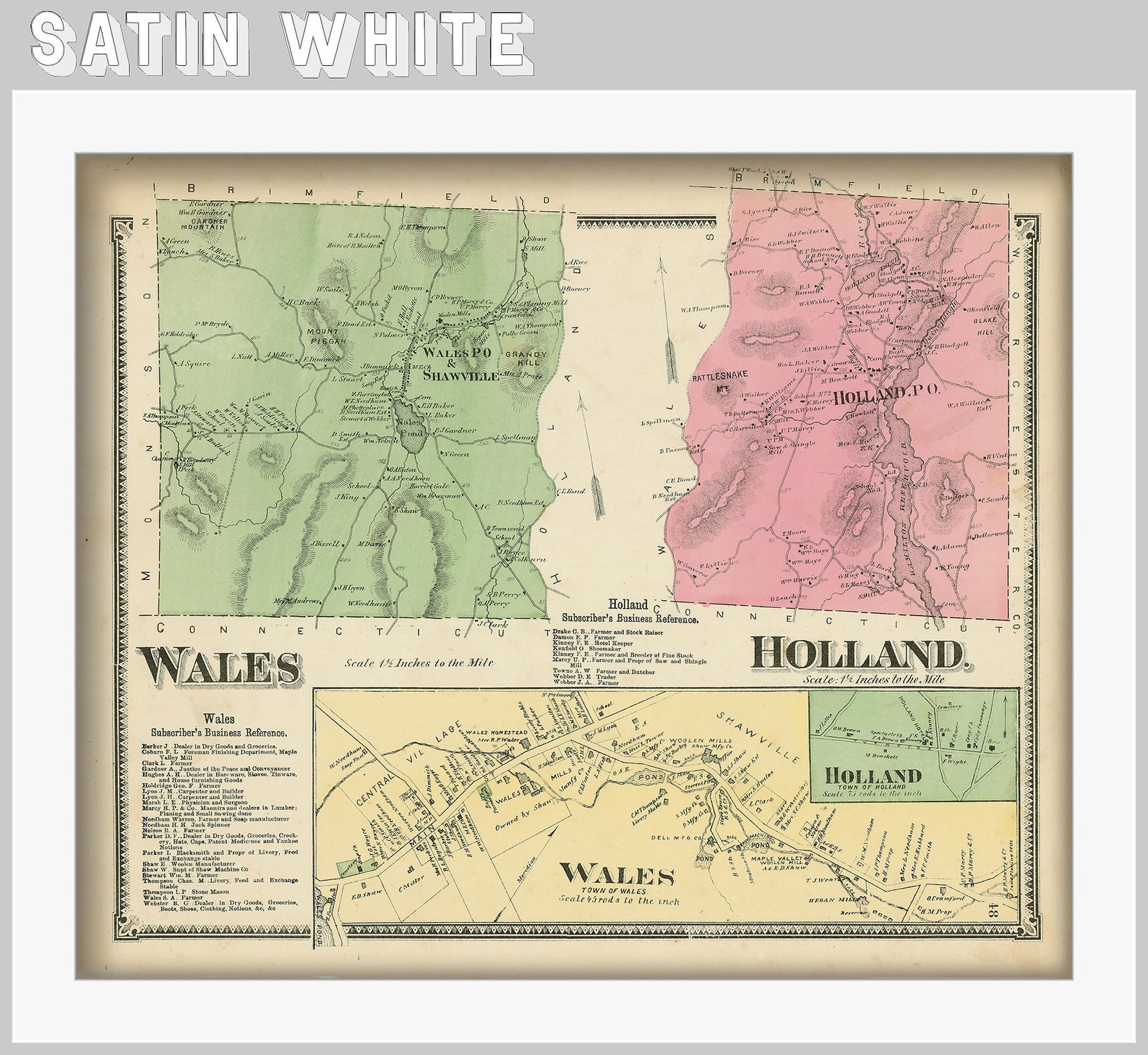 Towns of WALES and HOLLAND Massachusetts 1870 Map | Etsy
