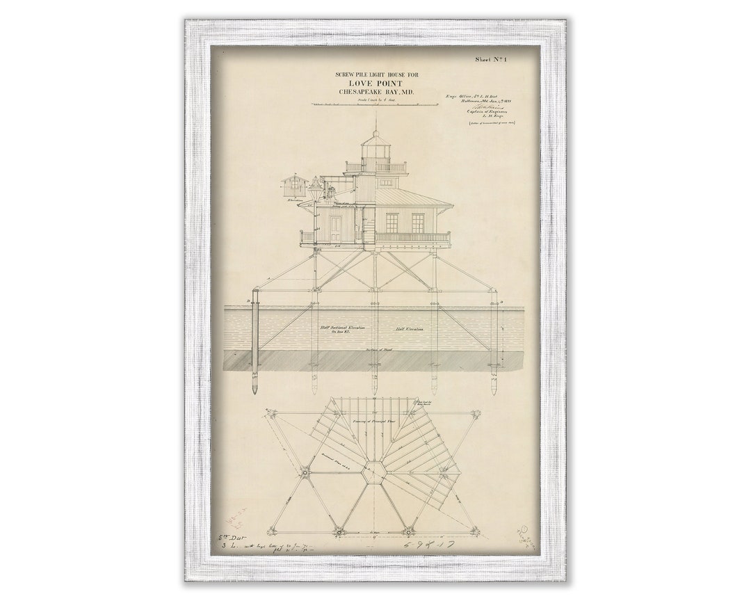 LOVE POINT LIGHTHOUSE, Maryland - Drawing and Plan of the Lighthouse as ...