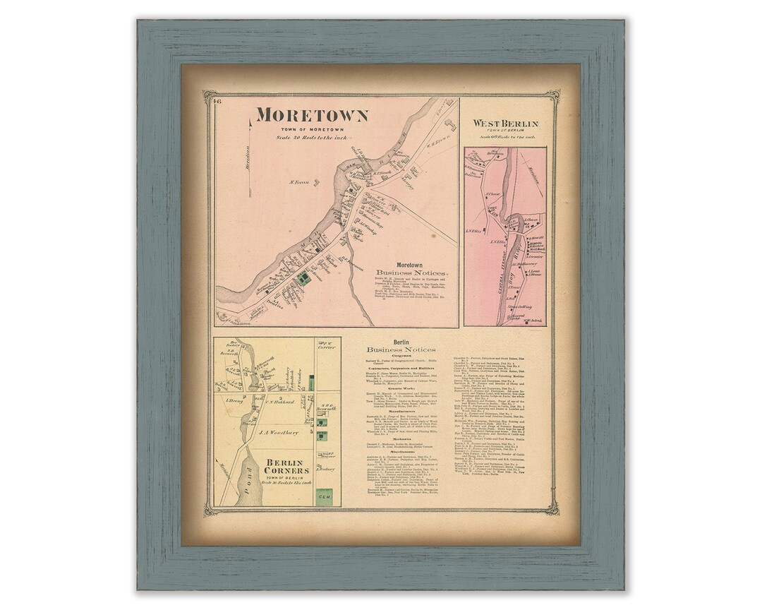 Villages of MORETOWN and BERLIN, Vermont - 1873 Map - Etsy
