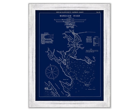 Wareham River Massachusetts Blue Print Nautical Chart by | Etsy